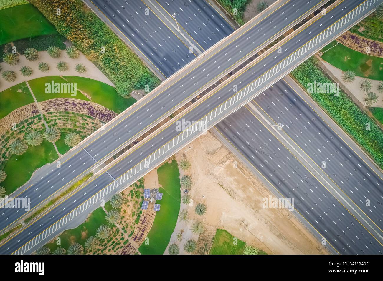 Aerial view of empty flyover roads in Dubai, UAE Stock Photo - Alamy