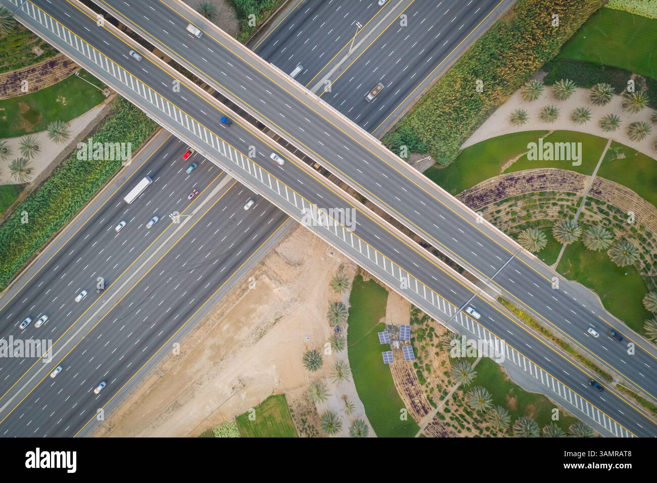 Aerial view of cars on flyover roads in Dubai, UAE Stock Photo - Alamy