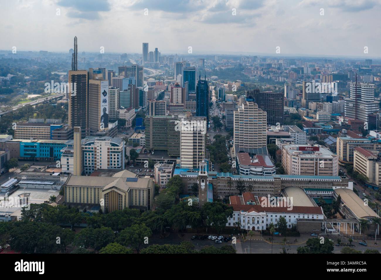 Aerial view of the bustling central business district with modern ...