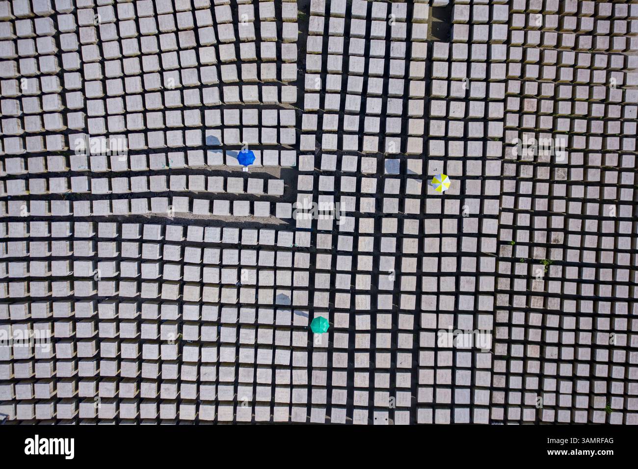 Aerial view of abstract urban grid with modern blocks and tiles ...