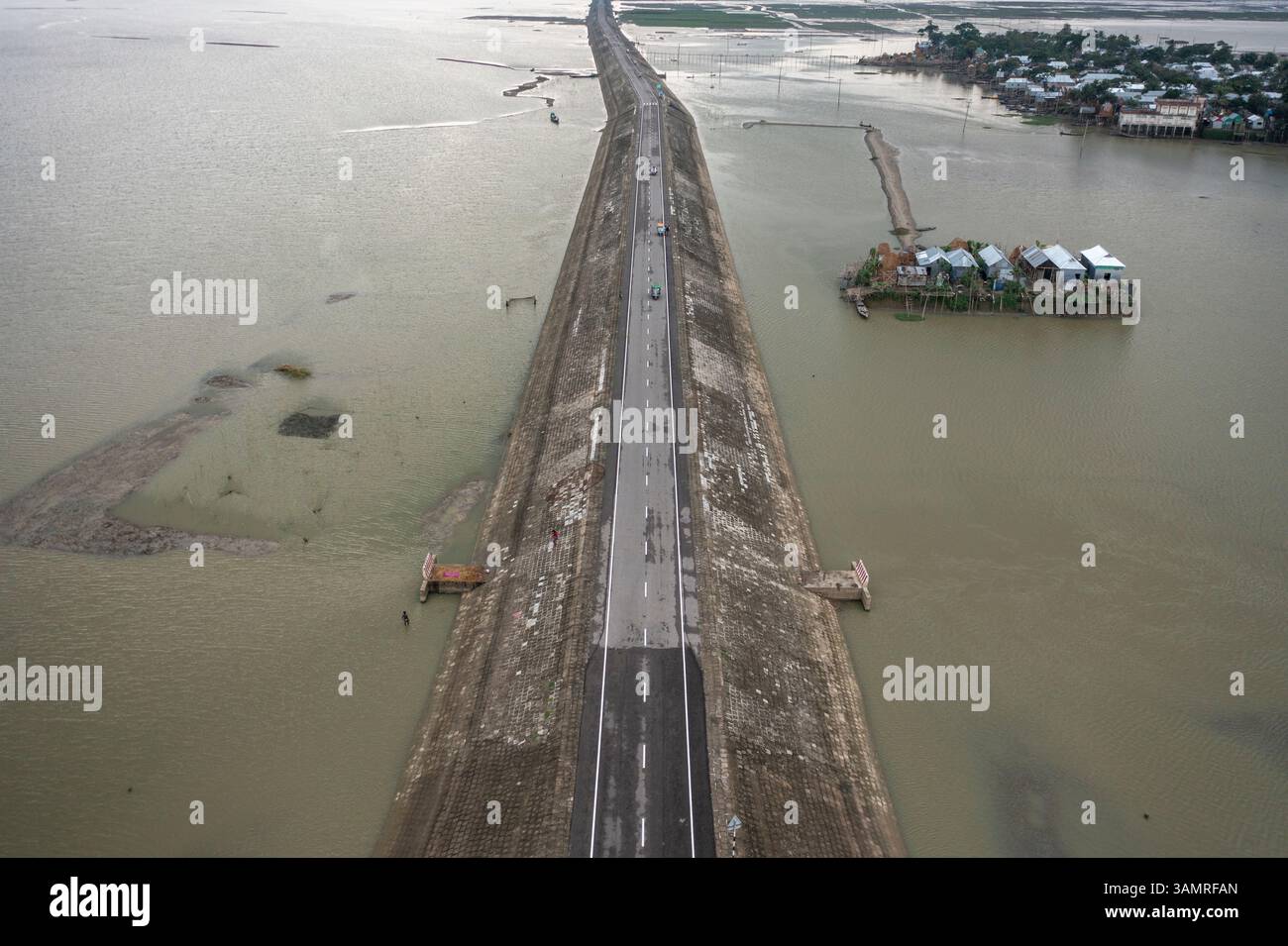 Aerial view of scenic Padma Bridge over the clear Padma River in urban ...