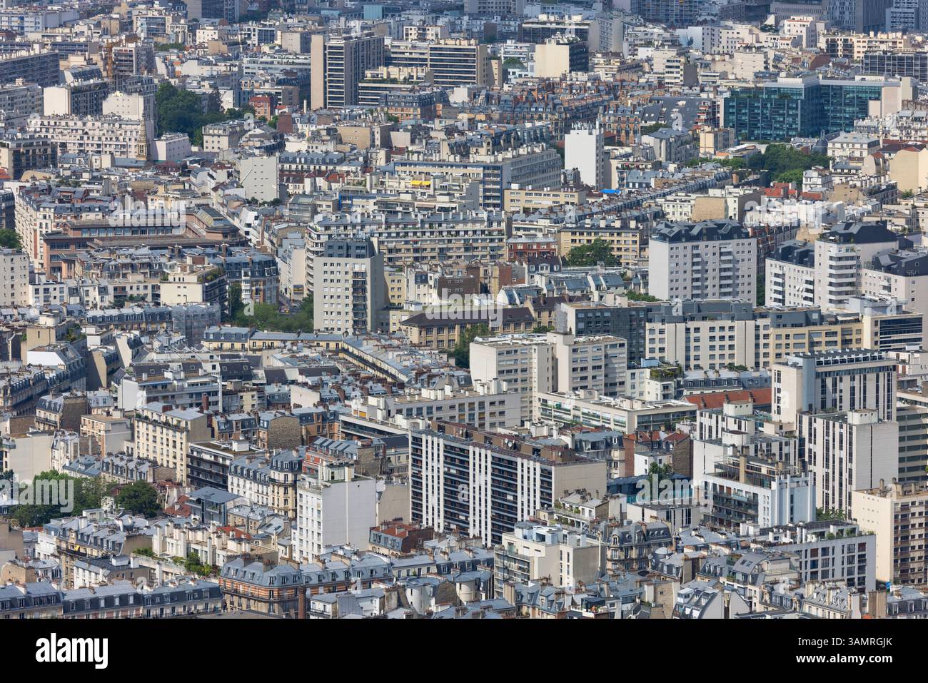 Aerial view of crowded metropolis with dense rooftops, Paris, France ...