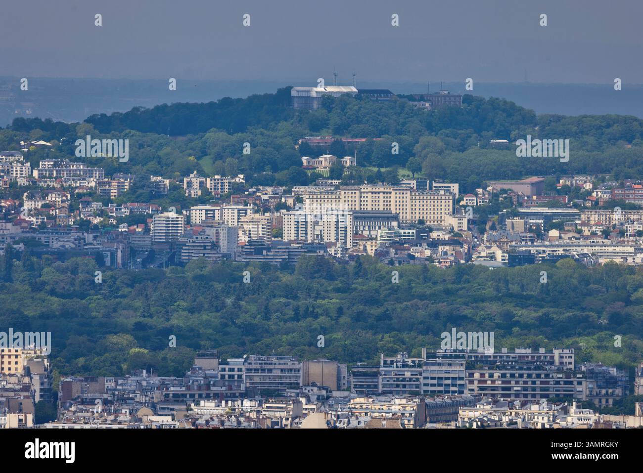Aerial view of residential area with greenery and cityscape, Paris ...