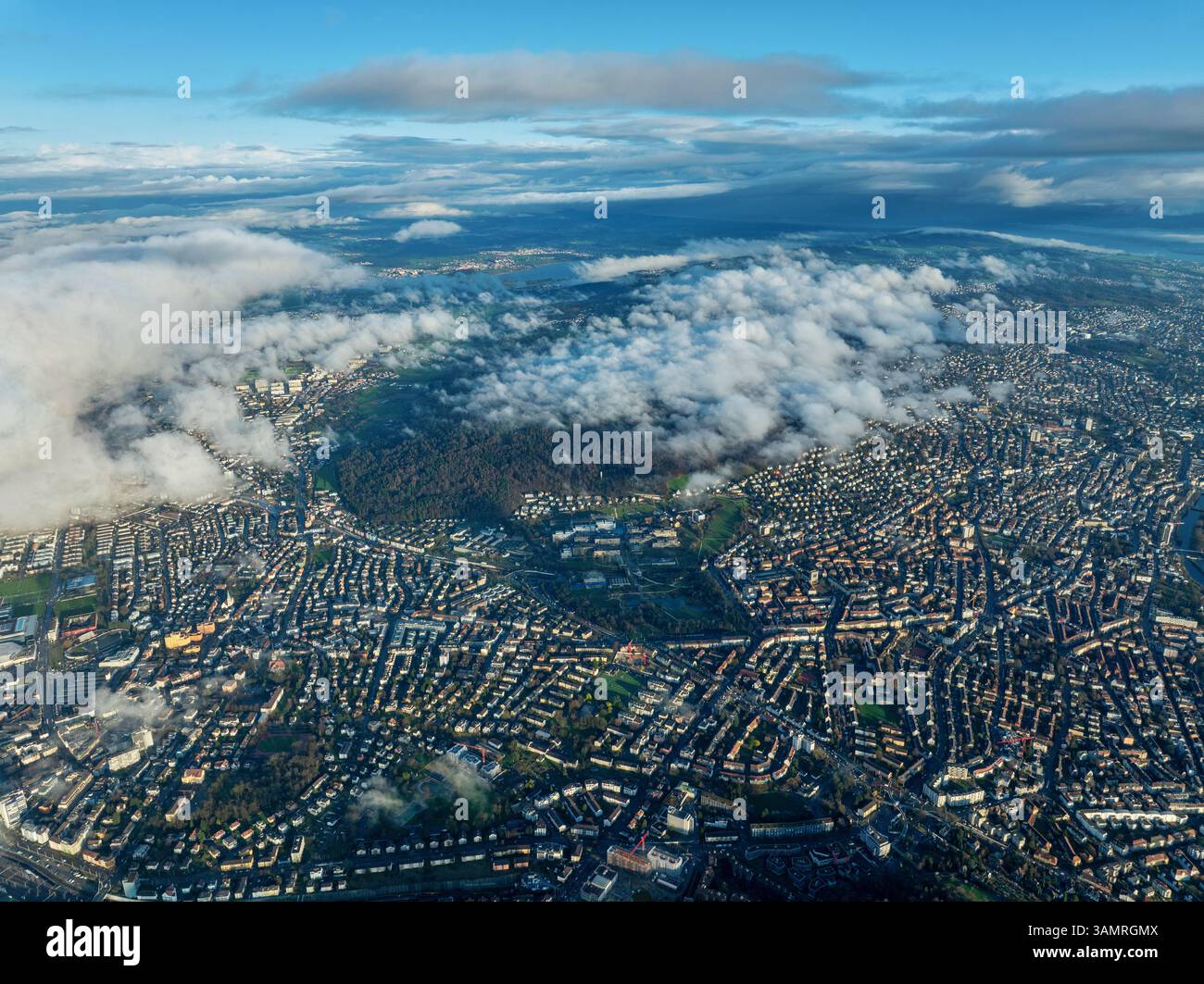 Aerial view of beautiful urban landscape with dense cityscape and ...