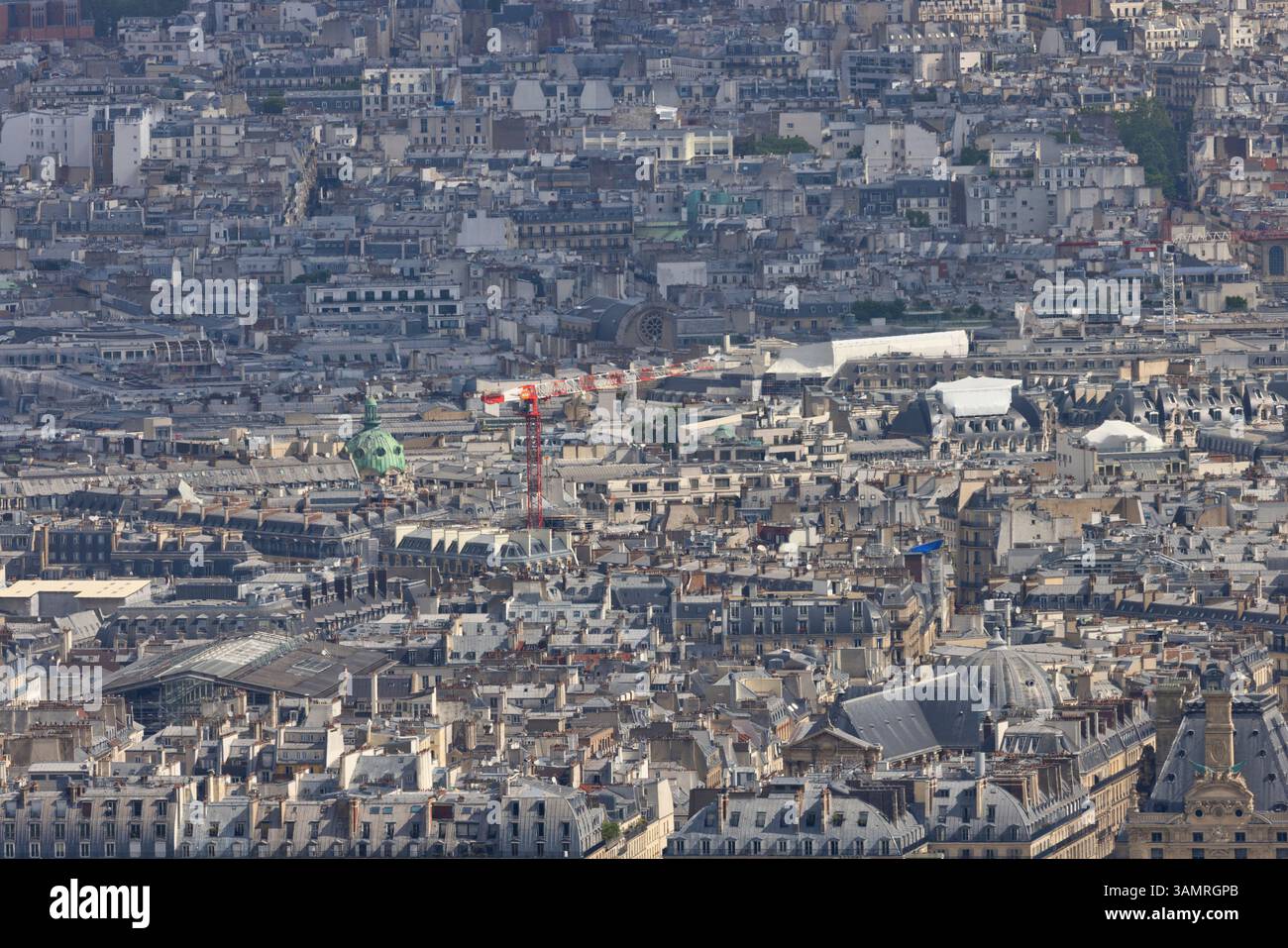 Aerial view of densely populated Paris with historic buildings and ...