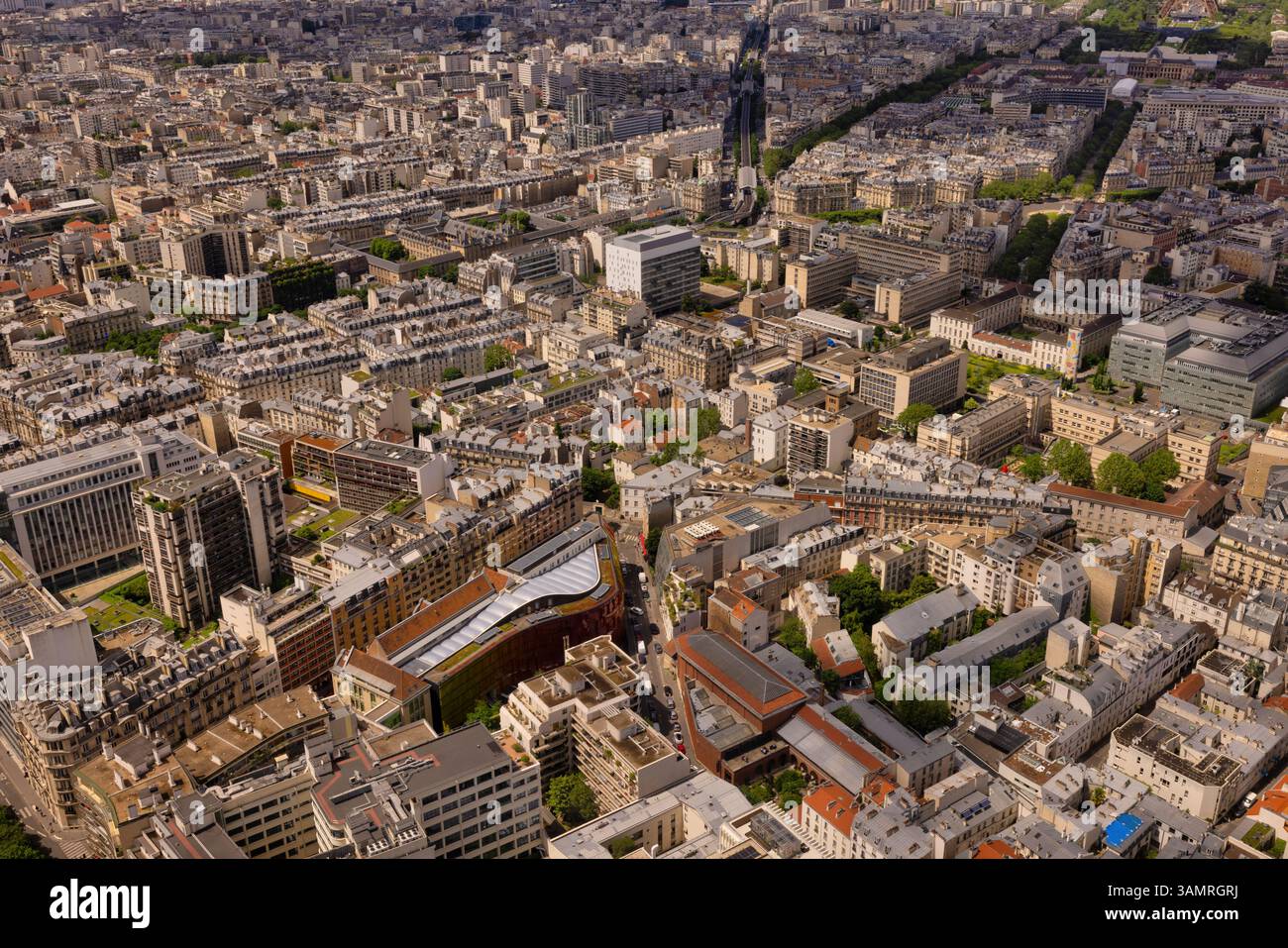 Aerial view of dense and crowded Paris city center with historic ...