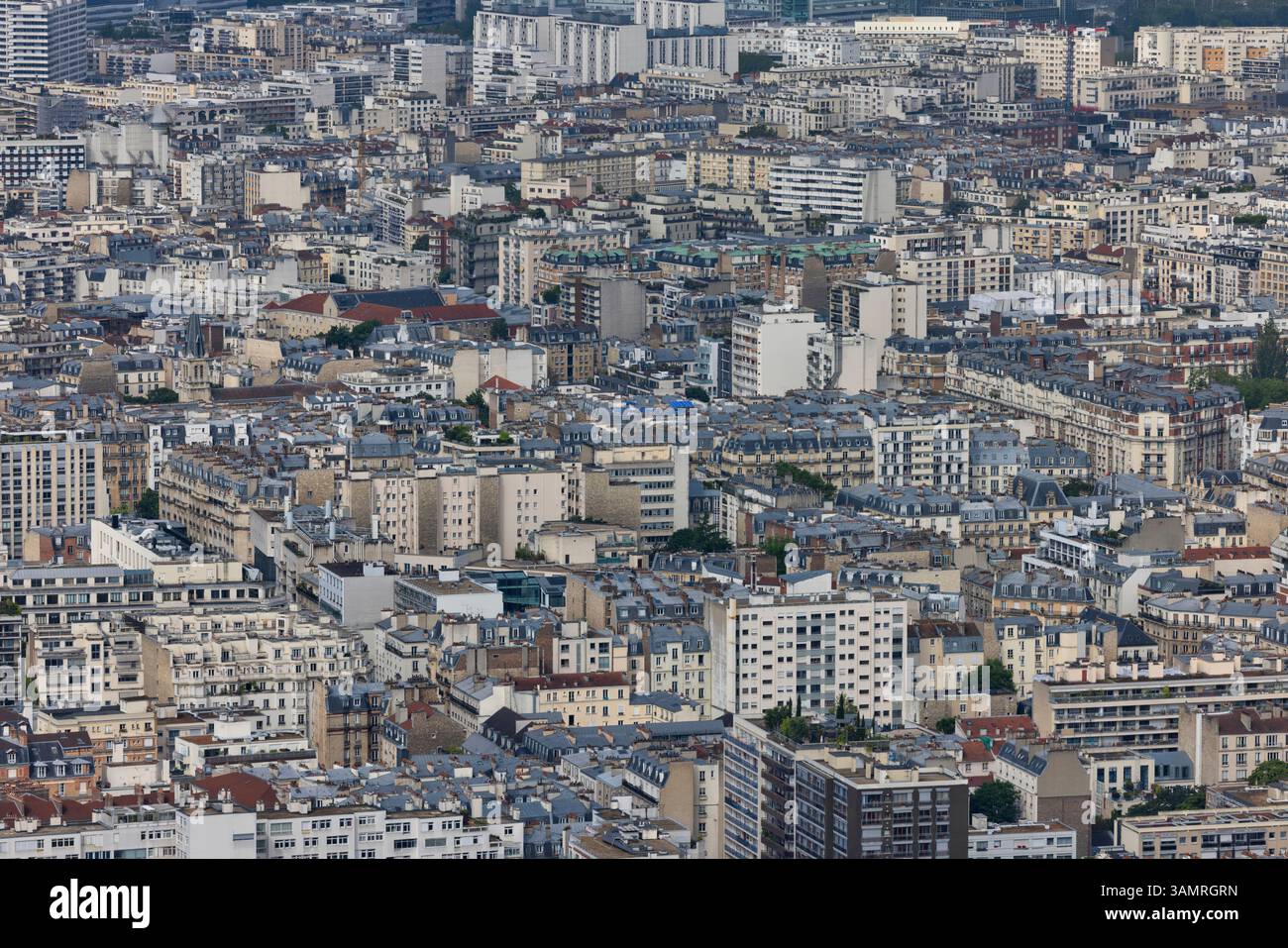 Aerial view of dense urban landscape with historic buildings in Paris ...