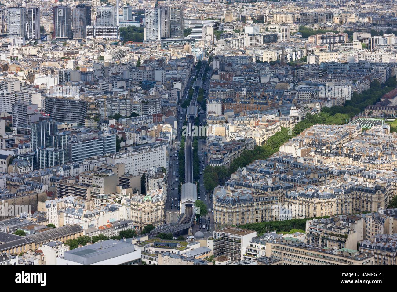 Aerial view of dense metropolitan Paris cityscape with residential ...