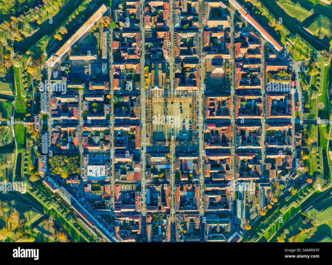 Aerial view of the fortified town of Neuf Brisach, Alsace, France Stock ...