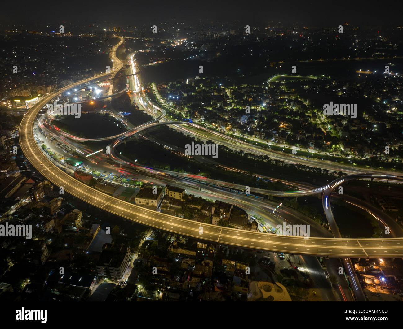 Aerial view of Dhaka Elevated Expressway at night in Dhaka, Bangladesh ...