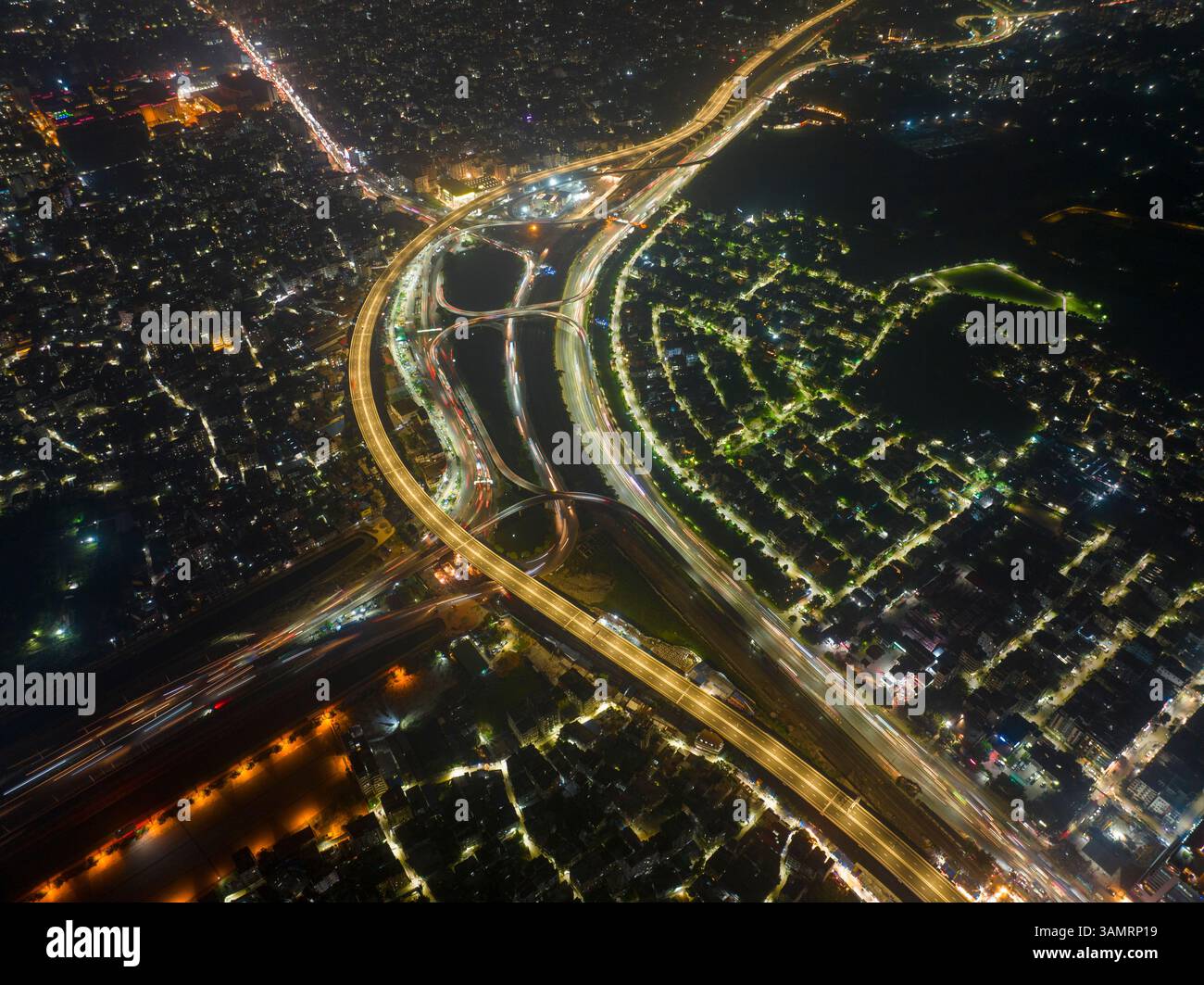 Aerial view of Dhaka Elevated Expressway at night in Dhaka, Bangladesh ...