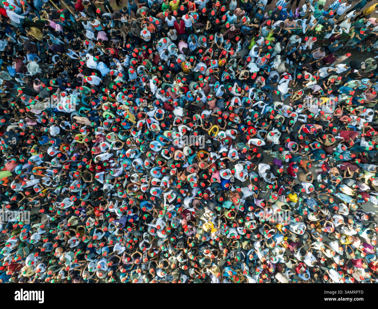 Aerial view of people doing massive political procession in Dhaka ...