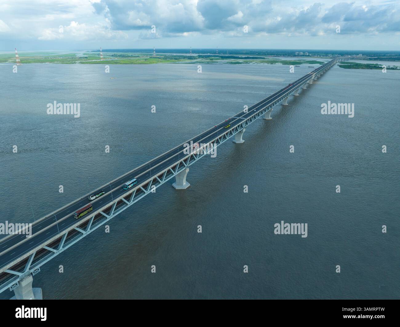 Aerial view of Padma bridge, over the padma river, Mawa, Munsiganj ...