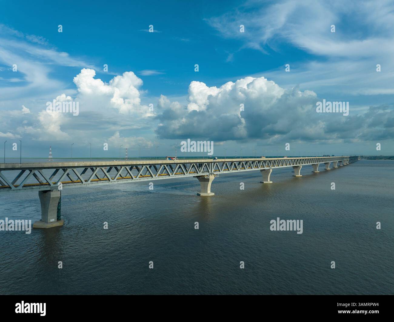 Aerial view of Padma bridge, over the padma river, Mawa, Munsiganj ...