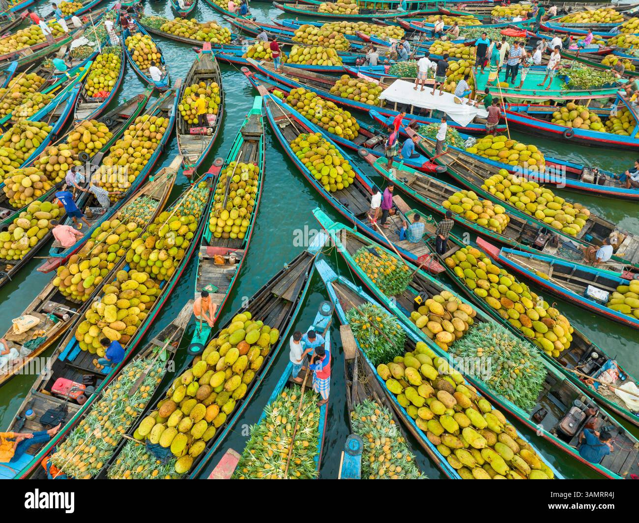 Bangladesh - 15 February 2023: Aerial view of floating market of ...