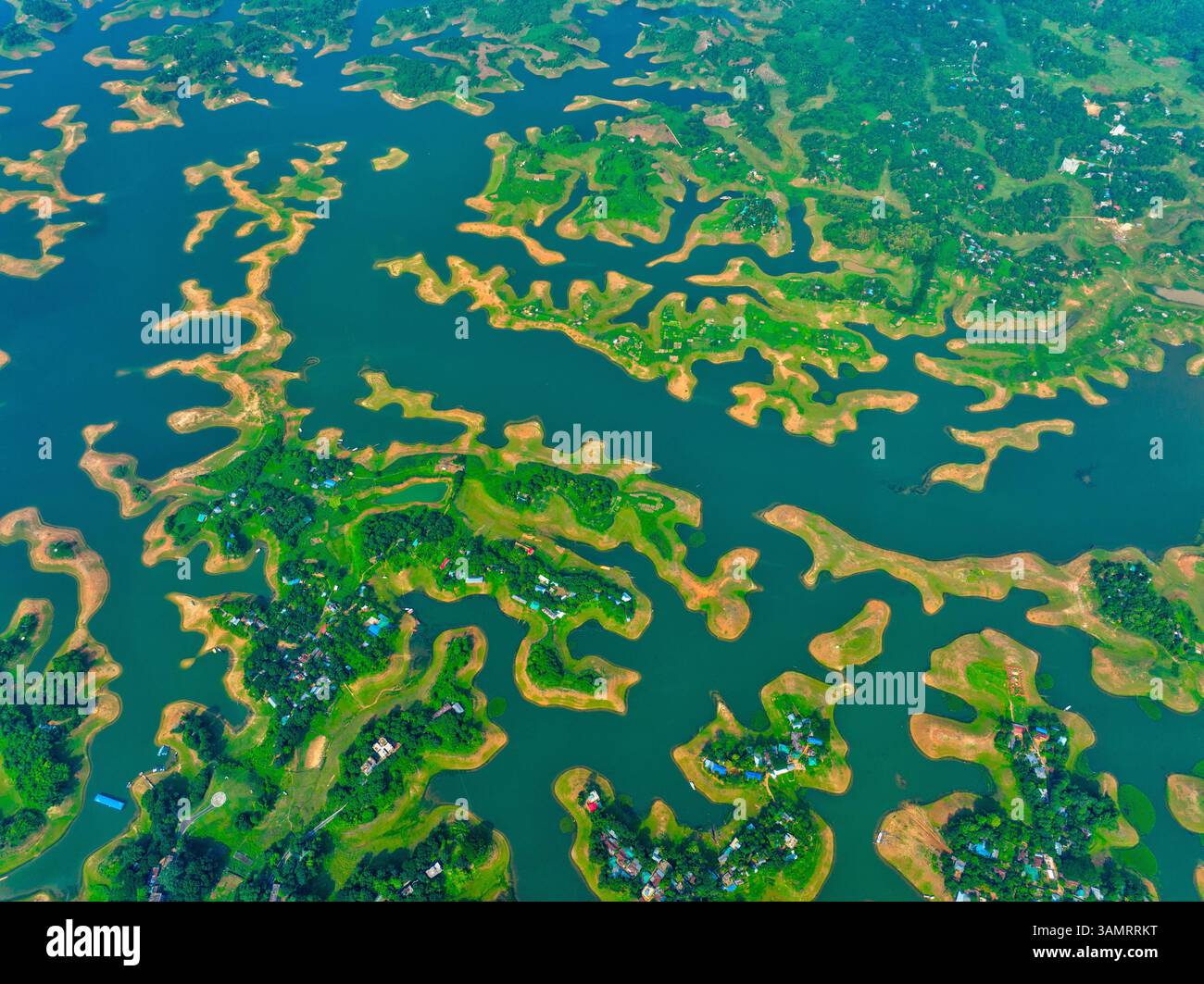 Aerial view of islands in Kaptai Lake in Rangamati District of ...
