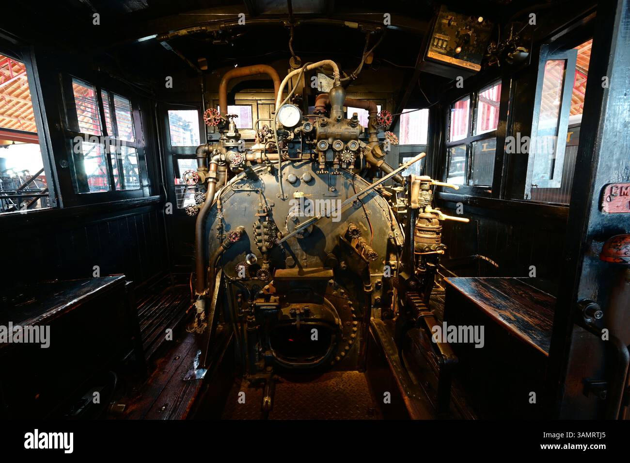 Footplate of an American steam locomotive Stock Photo - Alamy