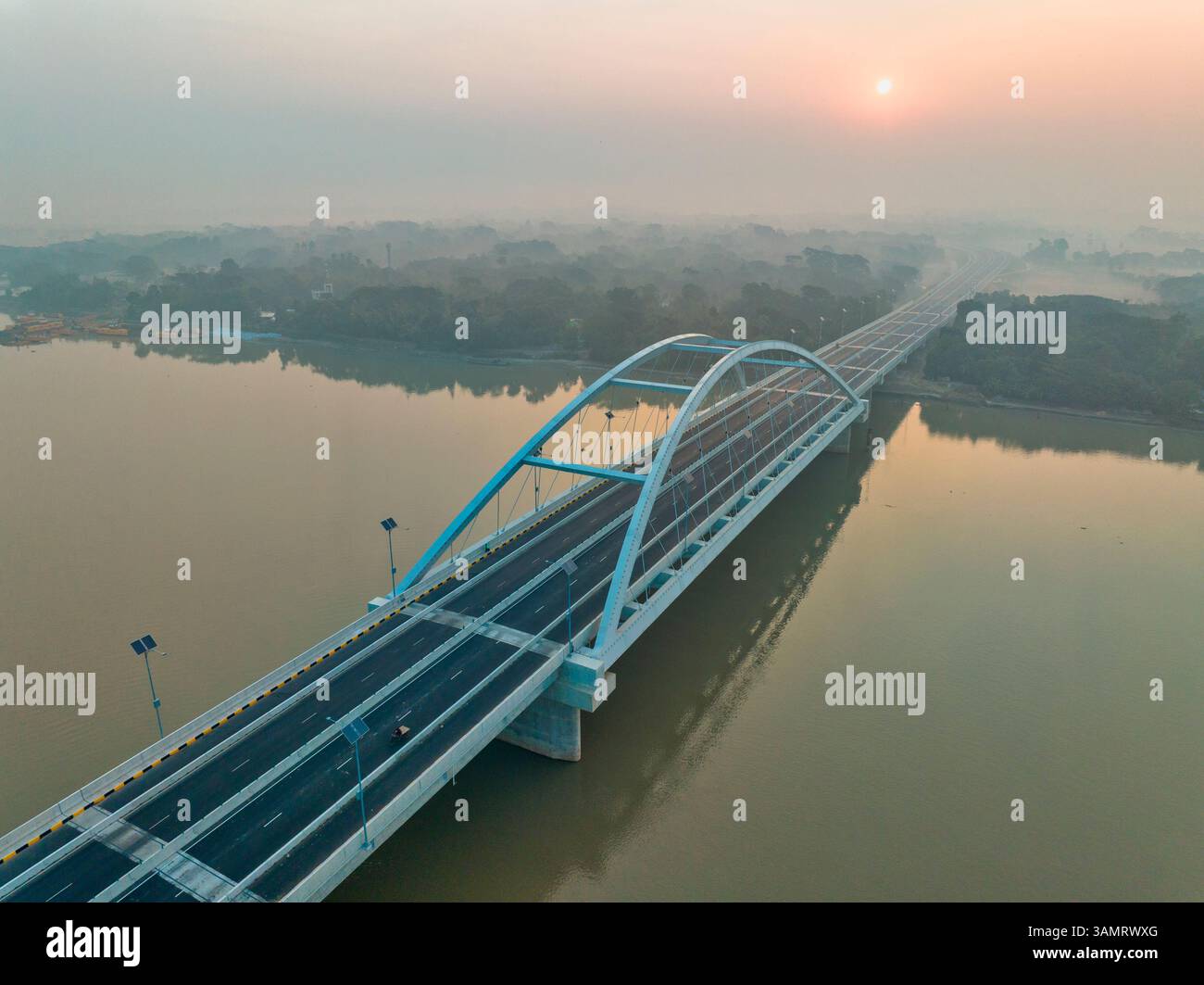 Aerial view of Madhumati Bridge crossing the Madhumati river in Dhaka ...