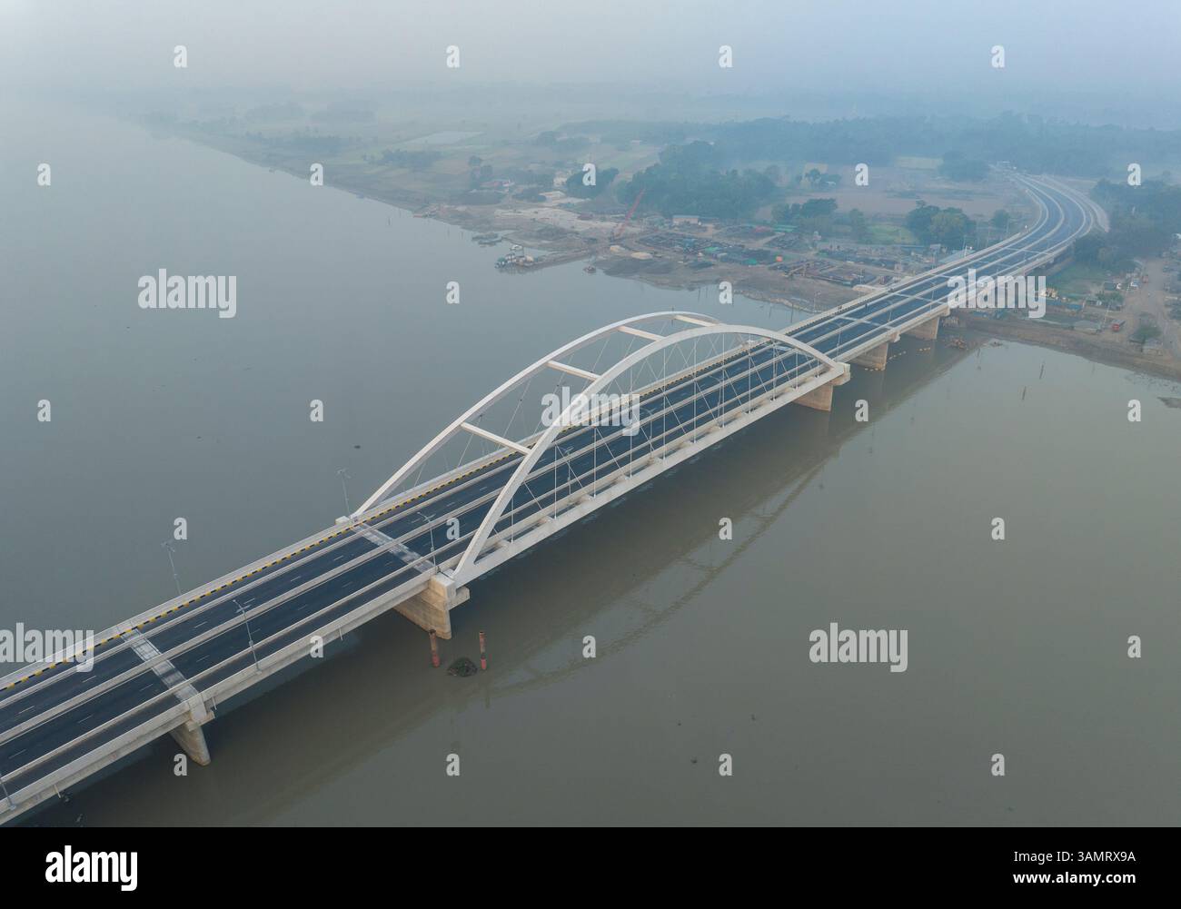 Aerial view of Madhumati Bridge crossing the Madhumati river in Dhaka ...