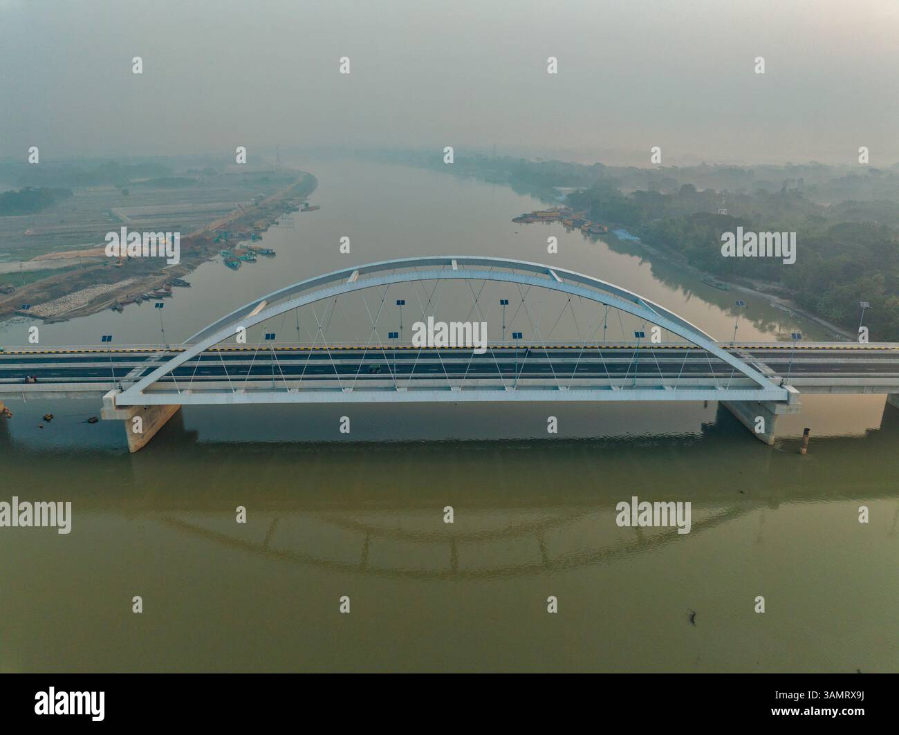 Aerial view of Madhumati Bridge crossing the Madhumati river in Dhaka ...