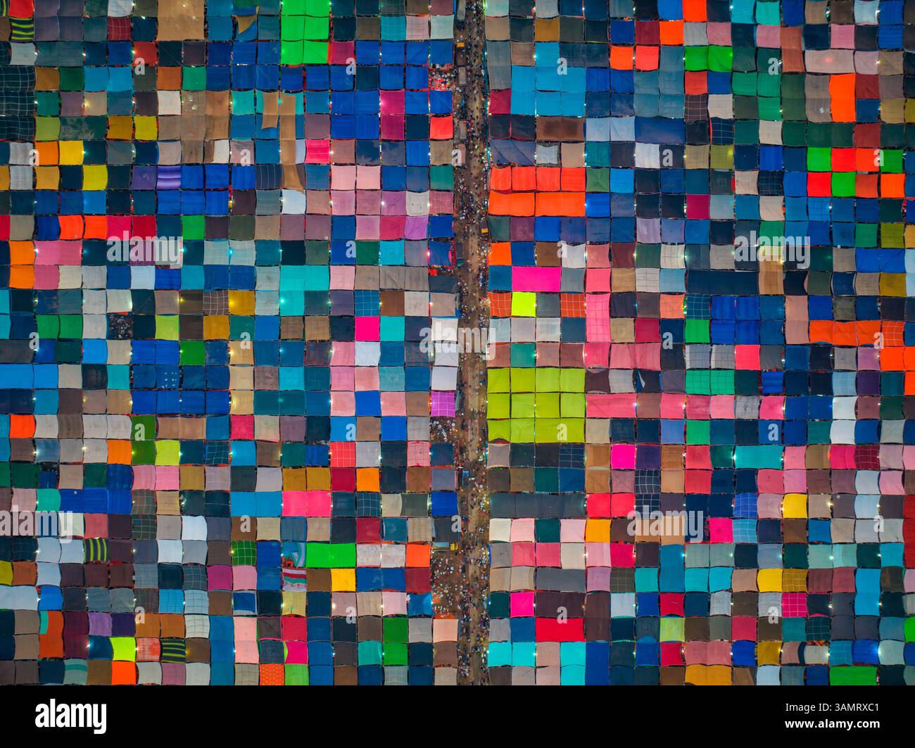 Aerial view of local market colourful tents at Minar Moshjid Tabling ...