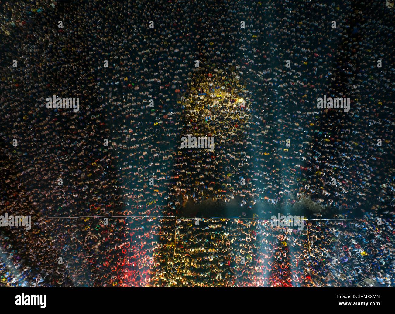Aerial view of football fans watching football World Cup in the giant ...