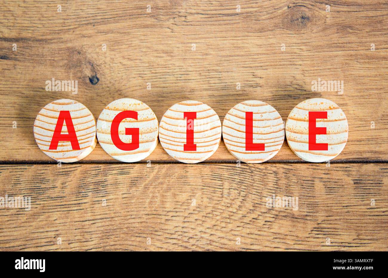 Agile symbol. Concept word Agile on beautiful wooden circles. Beautiful ...