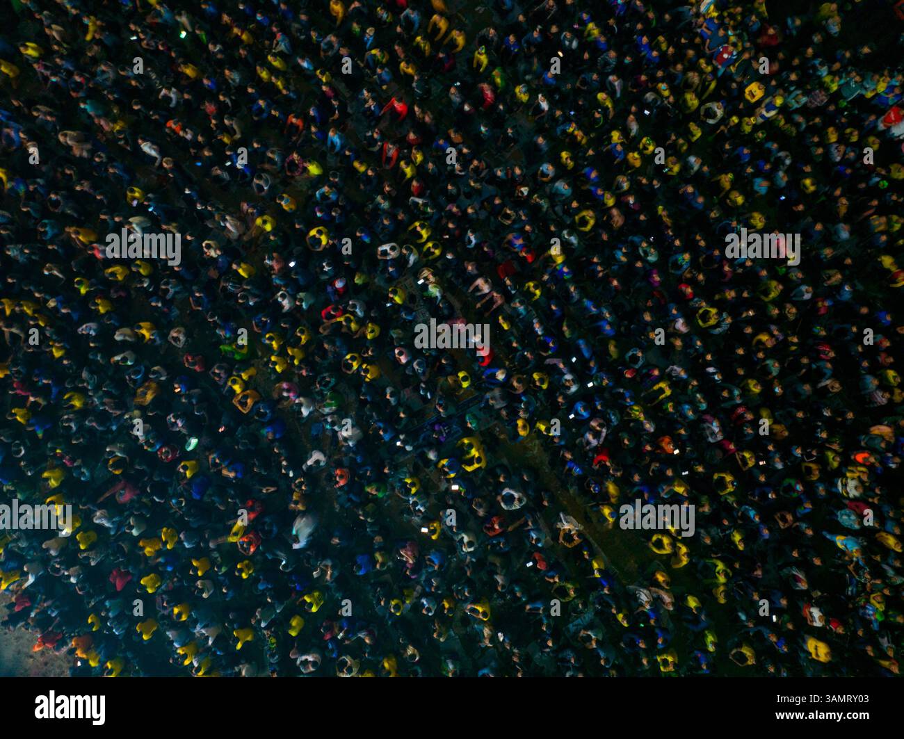 Aerial view of football fans watching football World Cup in the giant ...