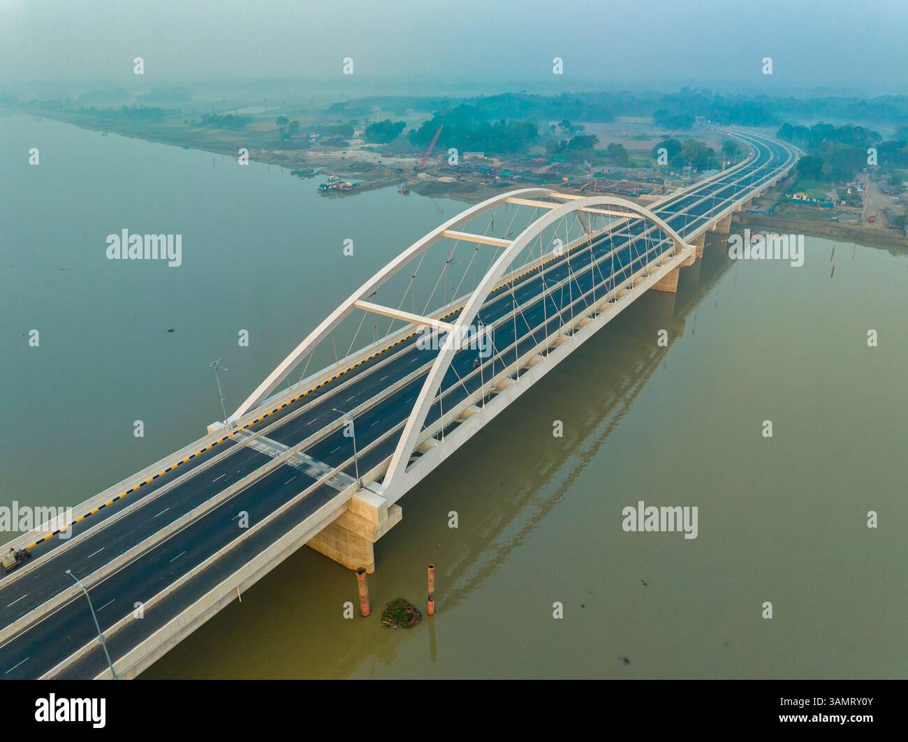 Aerial view of Madhumati Bridge crossing the Madhumati river in Dhaka ...