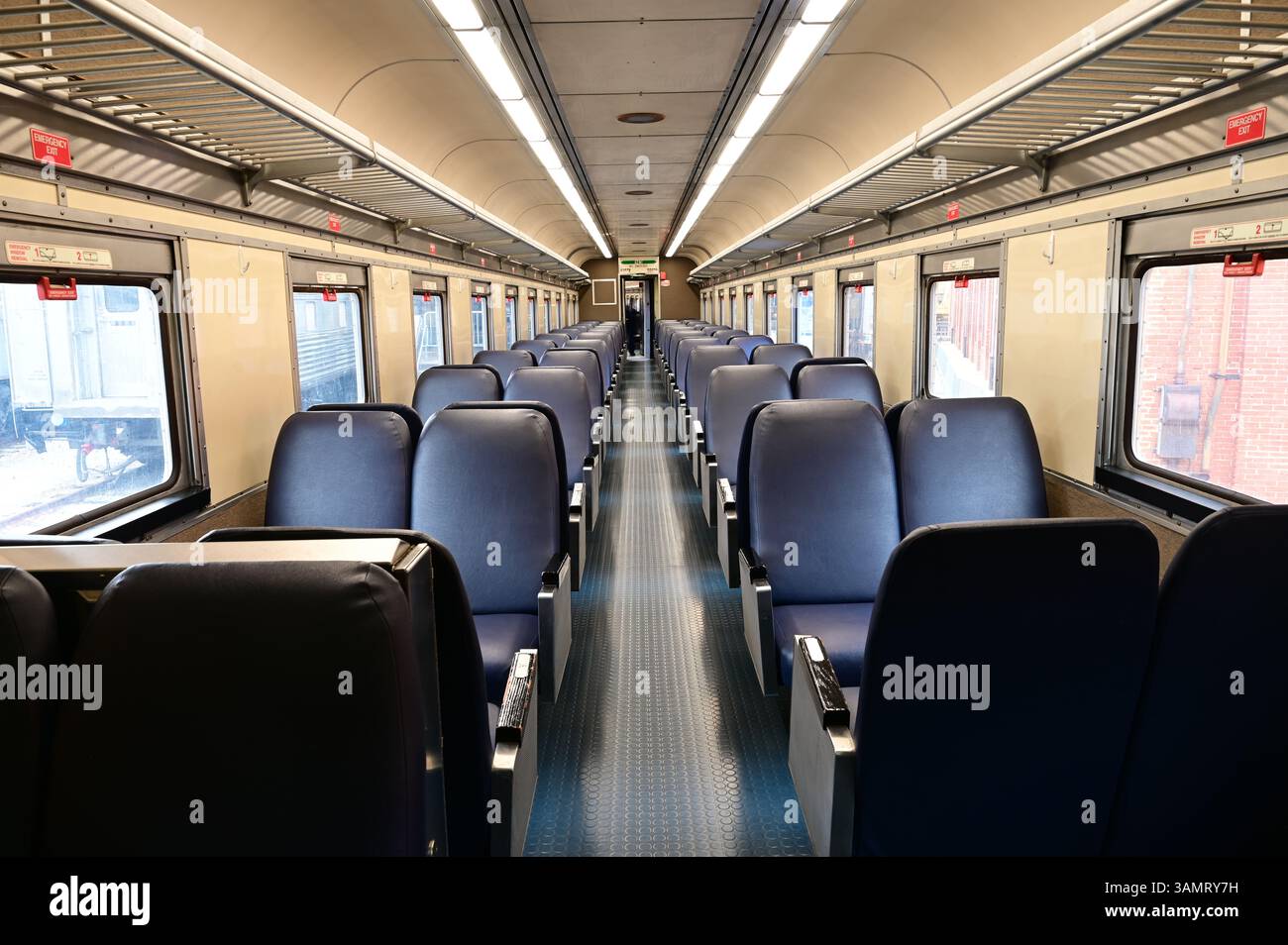 Inside a vintage American railway carriage Stock Photo - Alamy