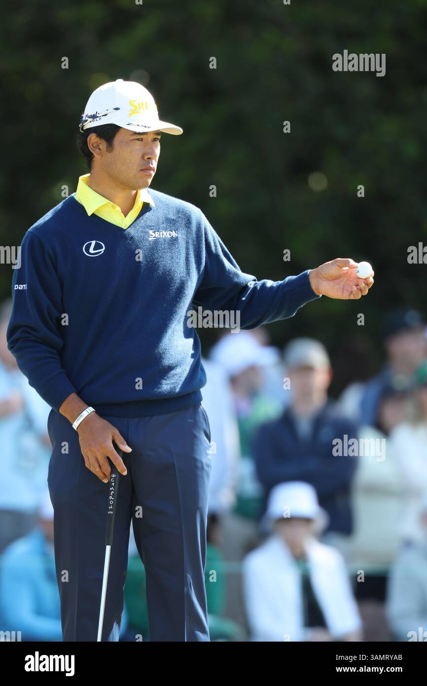 Japan's Hideki Matsuyama during the day 4 of the 2025 Masters golf tournament at the Augusta ...