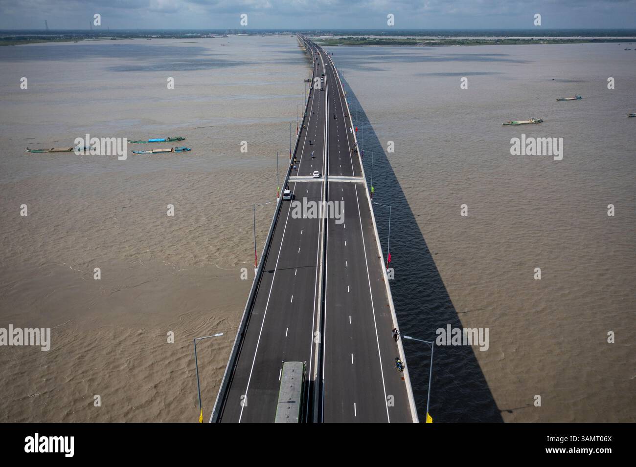Aerial view of Padma bridge, over the padma river, Shibchar, Dhaka ...