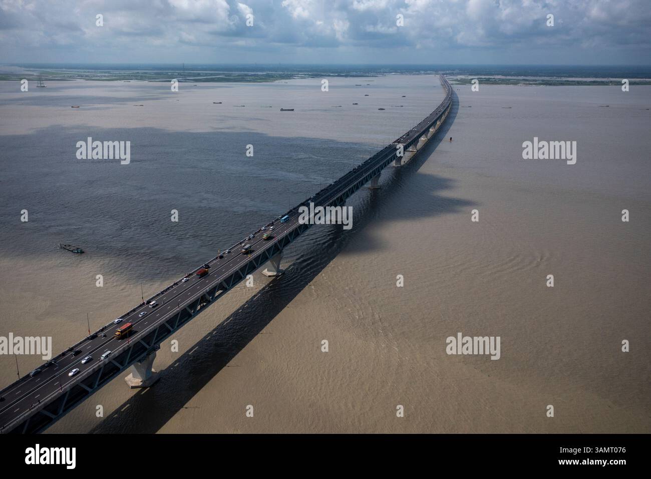 Aerial view of Padma bridge, over the padma river, Shibchar, Dhaka ...
