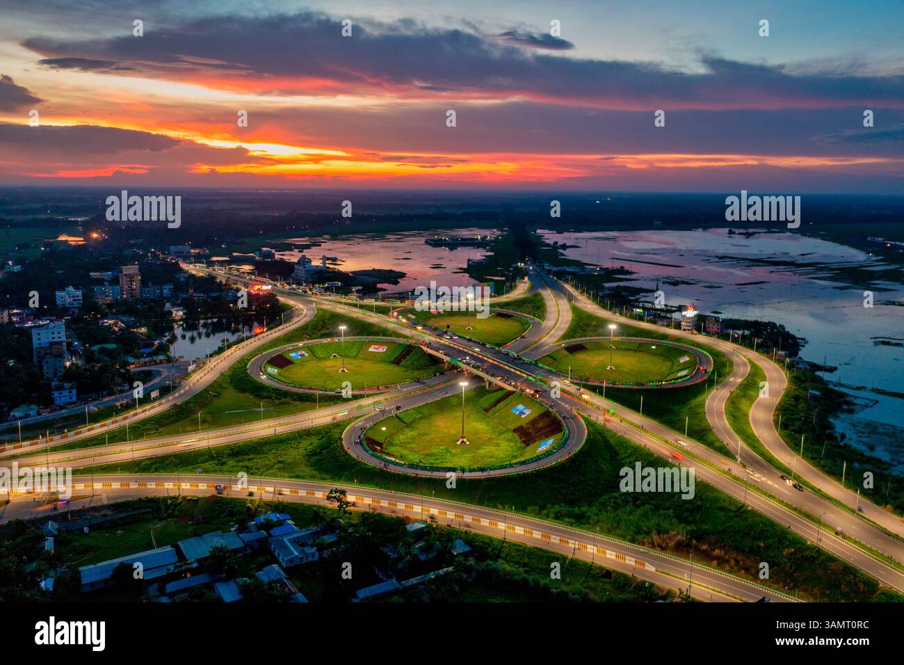 Aerial view of Bhanga four circle, a complex road intersection in ...