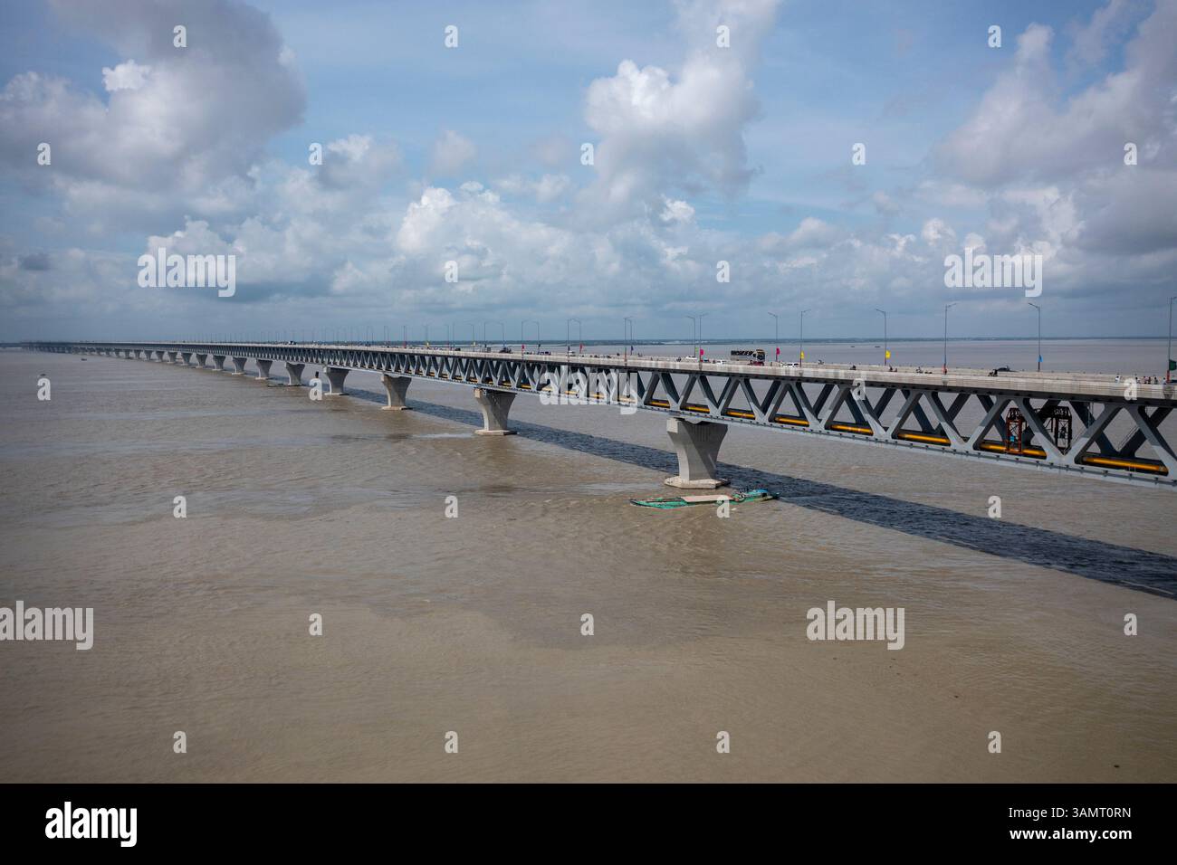 Aerial view of Padma bridge, over the padma river, Shibchar, Dhaka ...