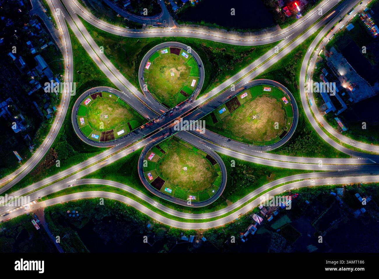 Aerial view of Bhanga four circle, a complex road intersection in Faridpur, Bangladesh Stock ...