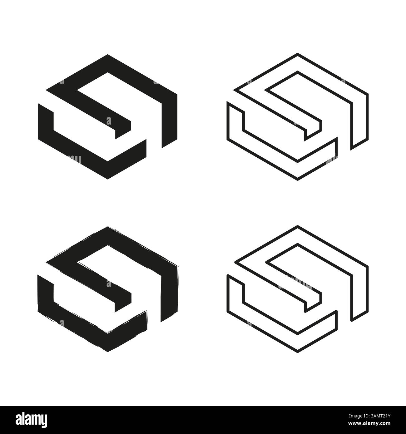 Letter S symbol. Hexagon shape mark. Vector monogram icon. Black line ...
