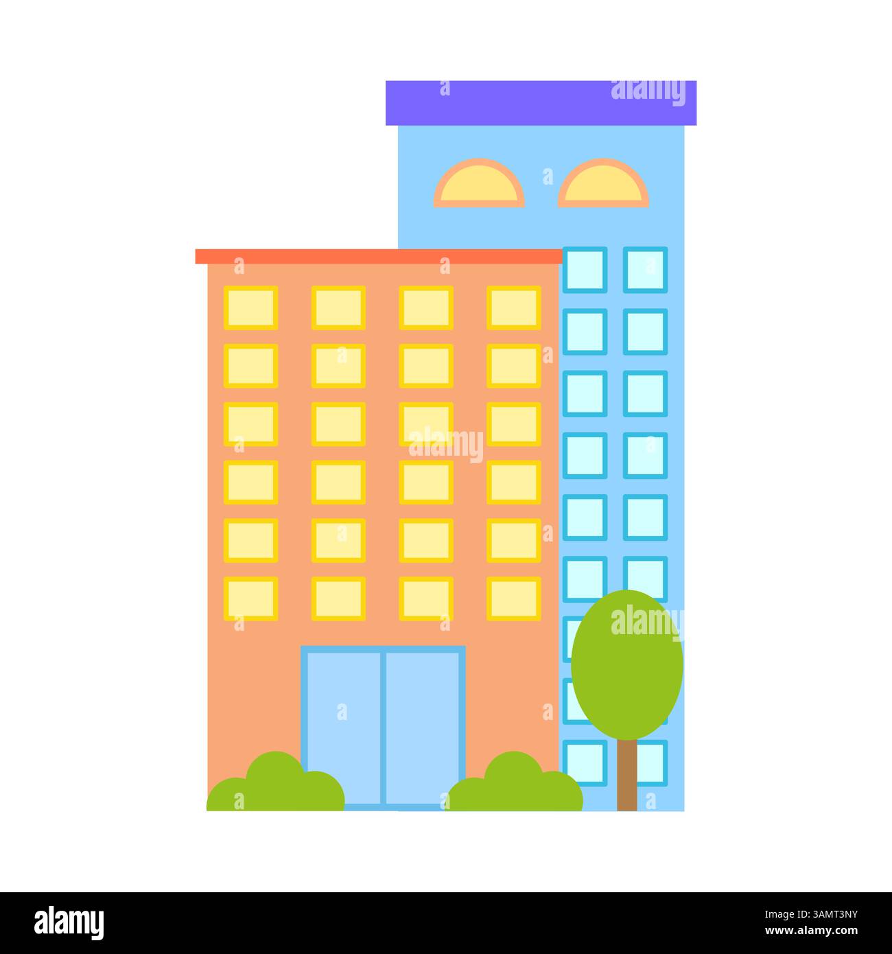 Building icon shape. Tall city houses. Urban window facade. Vector ...