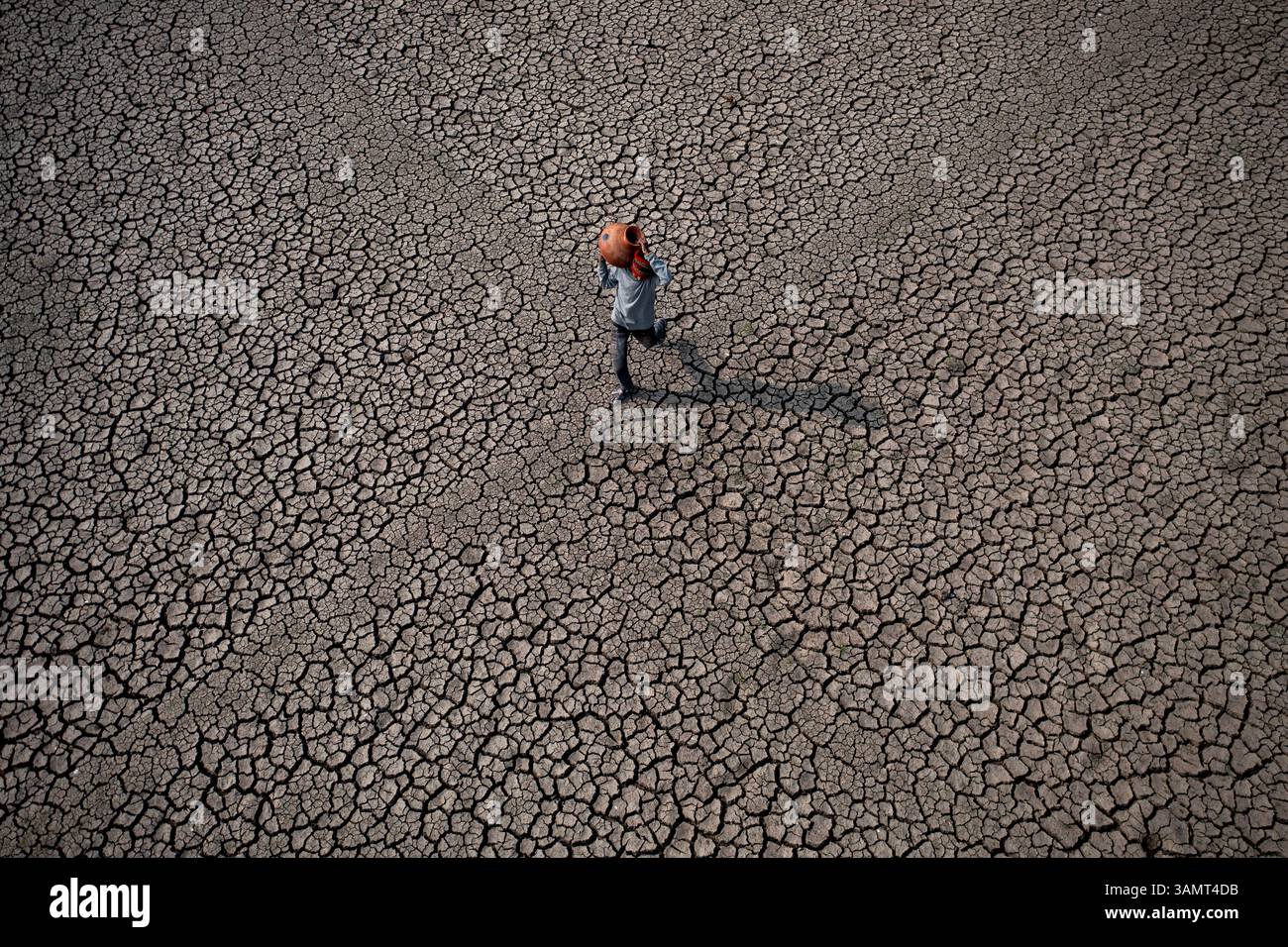 Mohanpur, Bangladesh - 20 December 2021: Aerial view of a farmer in a ...