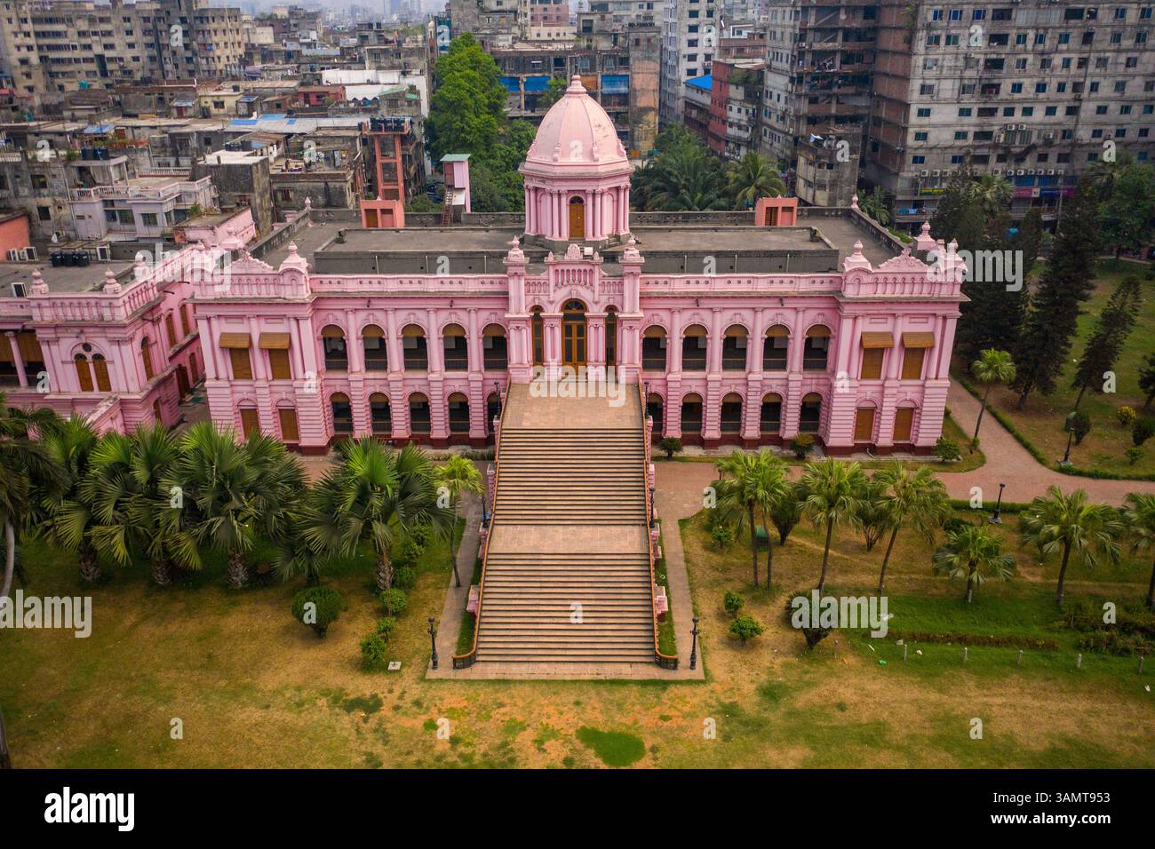 Aerial view of Ahsan Manzil, a famous and touristic landmark at ...