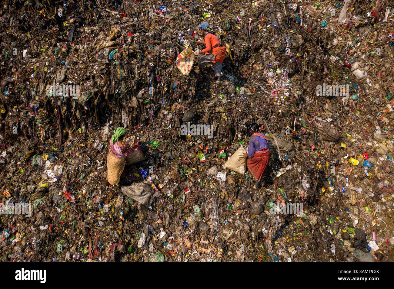 Dhaka, Bangladesh - 20 October 2020: Aerial view of three women ...
