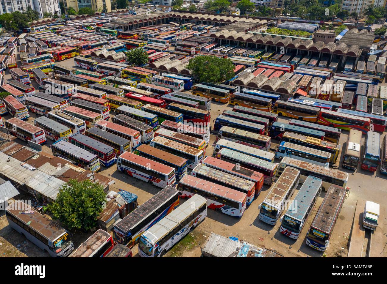 Dhaka, Bangladesh - 18 May 2020: Aerial view of Mohakhali, a bus ...