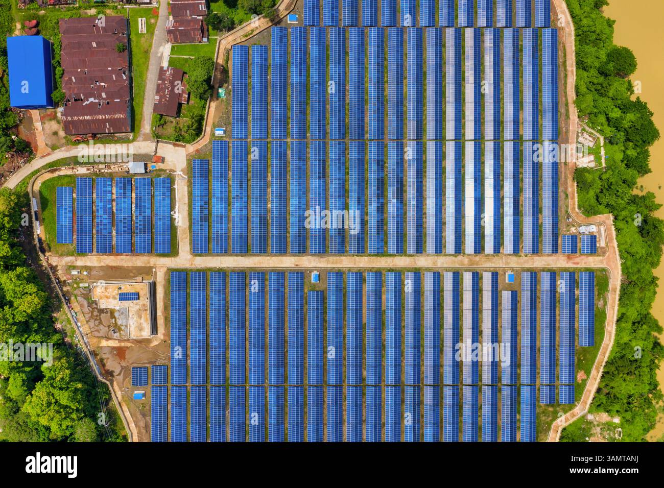 Aerial view of the largest solar panel complex in Bangladesh along ...