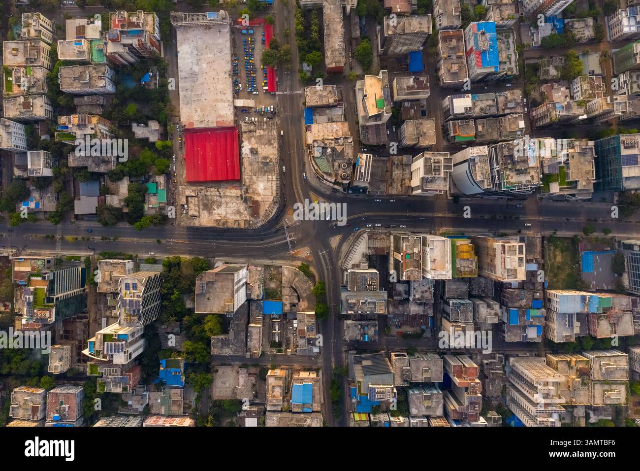 Aerial view of an empty junction in Dhaka city centre, view of the ...