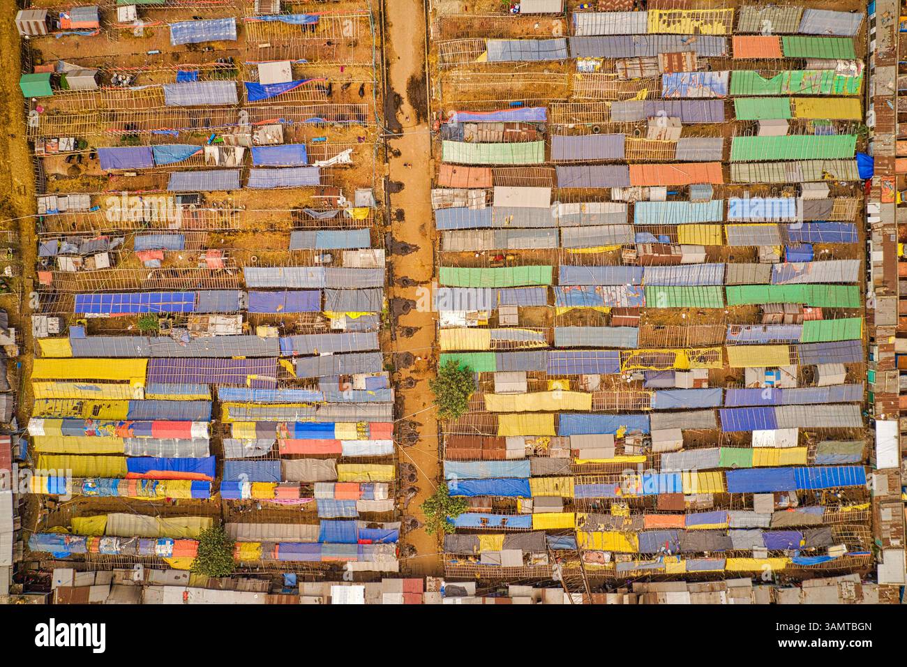 Aerial view of Gabtoli Cattle market, a colourful and busy city market ...