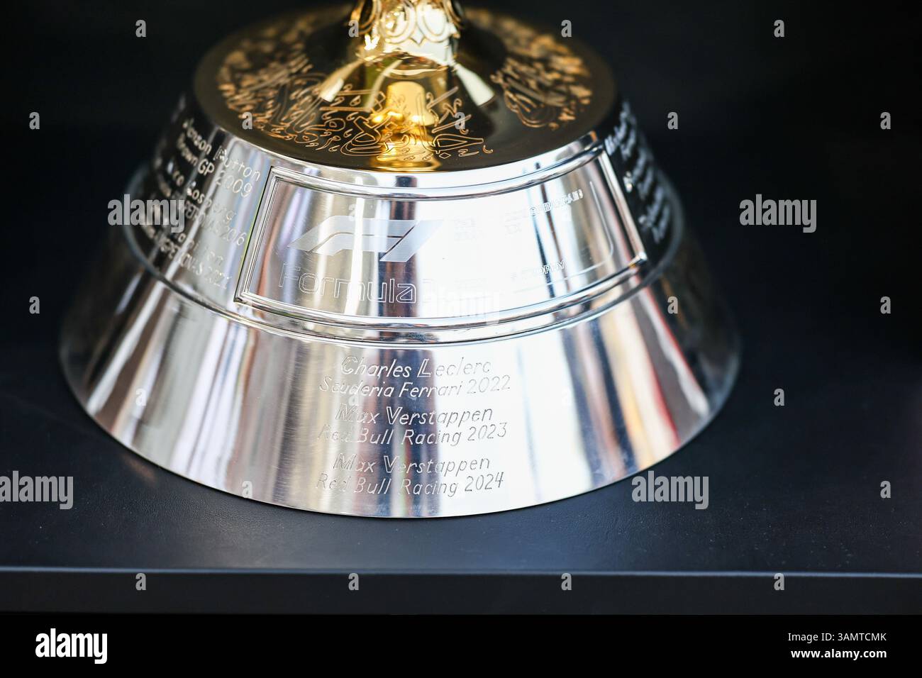 SAKHIR, BAHRAIN - APRIL 13: Winner Trophy is seen on the grid during ...
