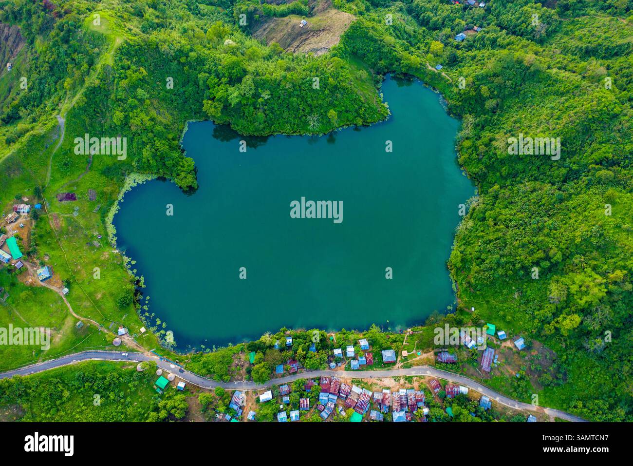Aerial view of a few cottage along Boga lake in Ruma, Chittagong ...