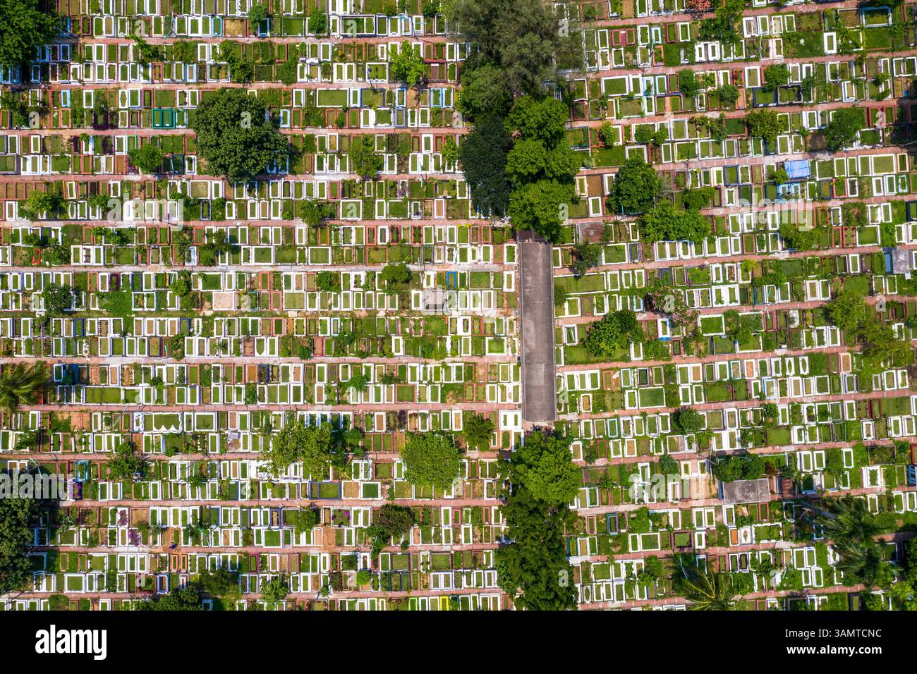 Aerial view of Banani graveyard, a 100 acres cemetery in Dhaka city ...