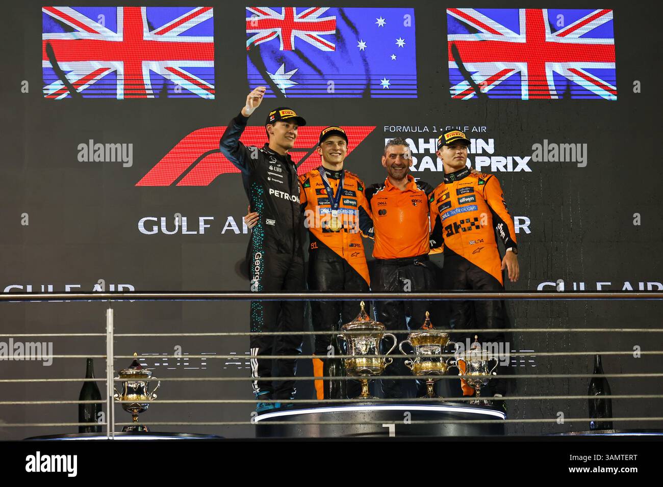 SAKHIR, BAHRAIN - APRIL 13: Mercedes' British driver George Russell ...