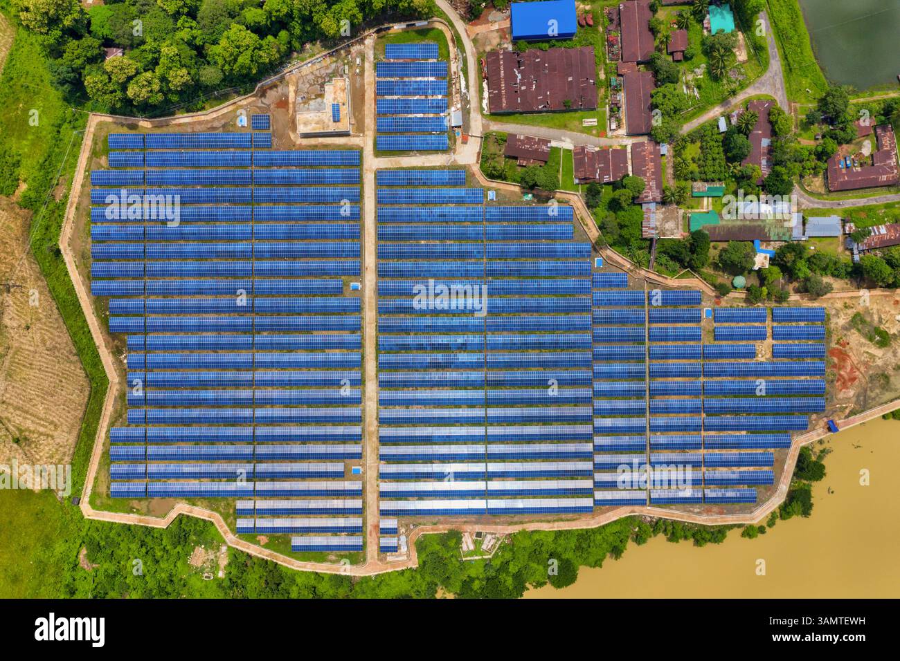 Aerial view of the largest solar panel complex in Bangladesh along ...